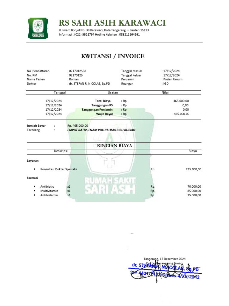 Invoice Sari Asih Karawaci | PDF