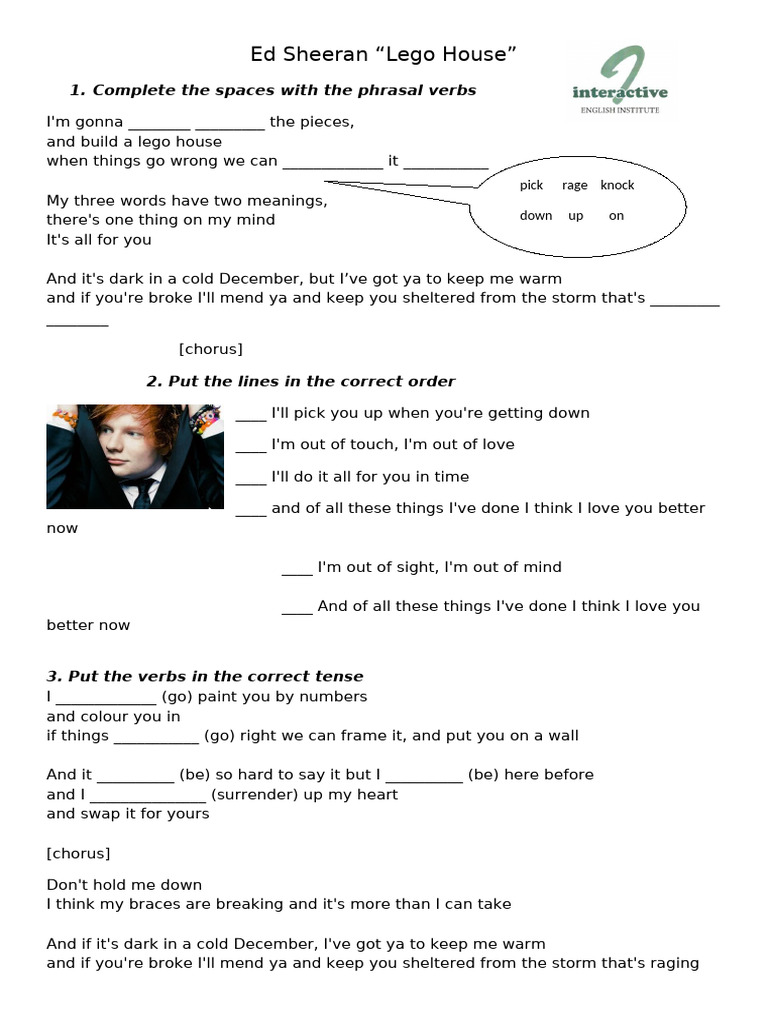 Song Worksheet Ed Sheeran Lego House | PDF