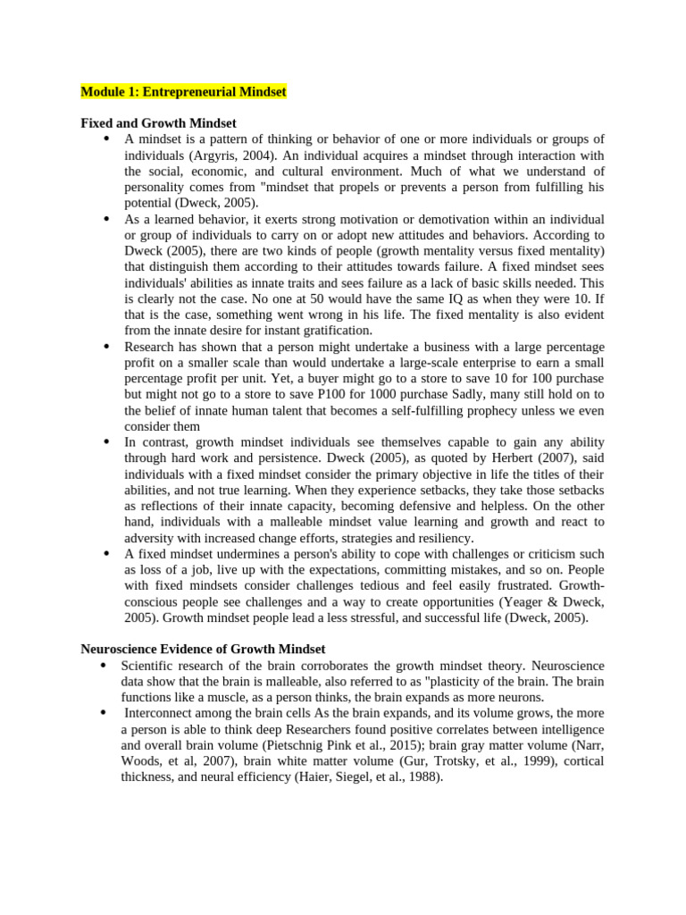 Entrep-Mind-Topics(3) | PDF | Value (Economics) | Mindset