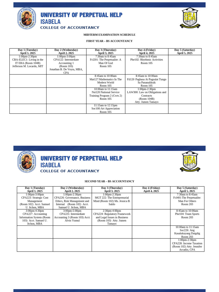 BSA-MIDTERM-SCHEDULE-2ND-SEM-2024-2025(1) | PDF | Economies | Financial Services