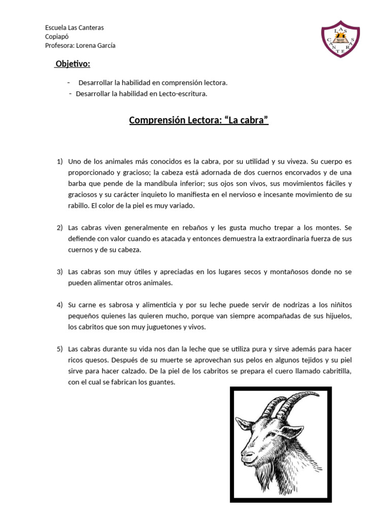 Comprensión Lectora La Cabra | PDF | Cabra