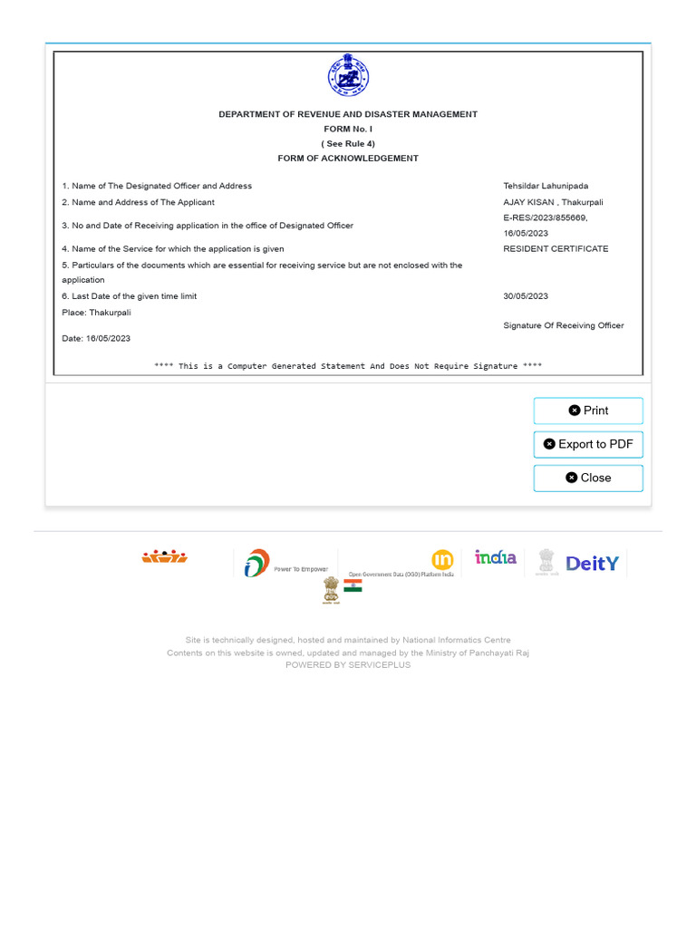 Resident Certificate Sample | PDF