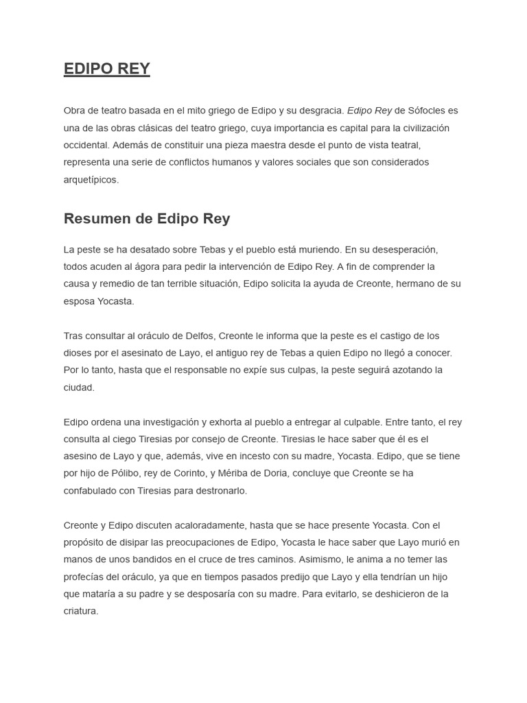 EDIPO REY RESUMEN | PDF | Edipo | Mitología Boeotiana