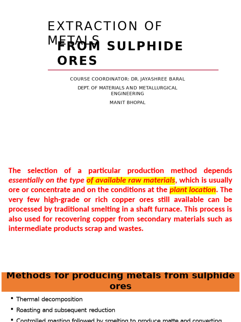 Metal Extraction from Sulphide Ores | PDF | Lead | Smelting