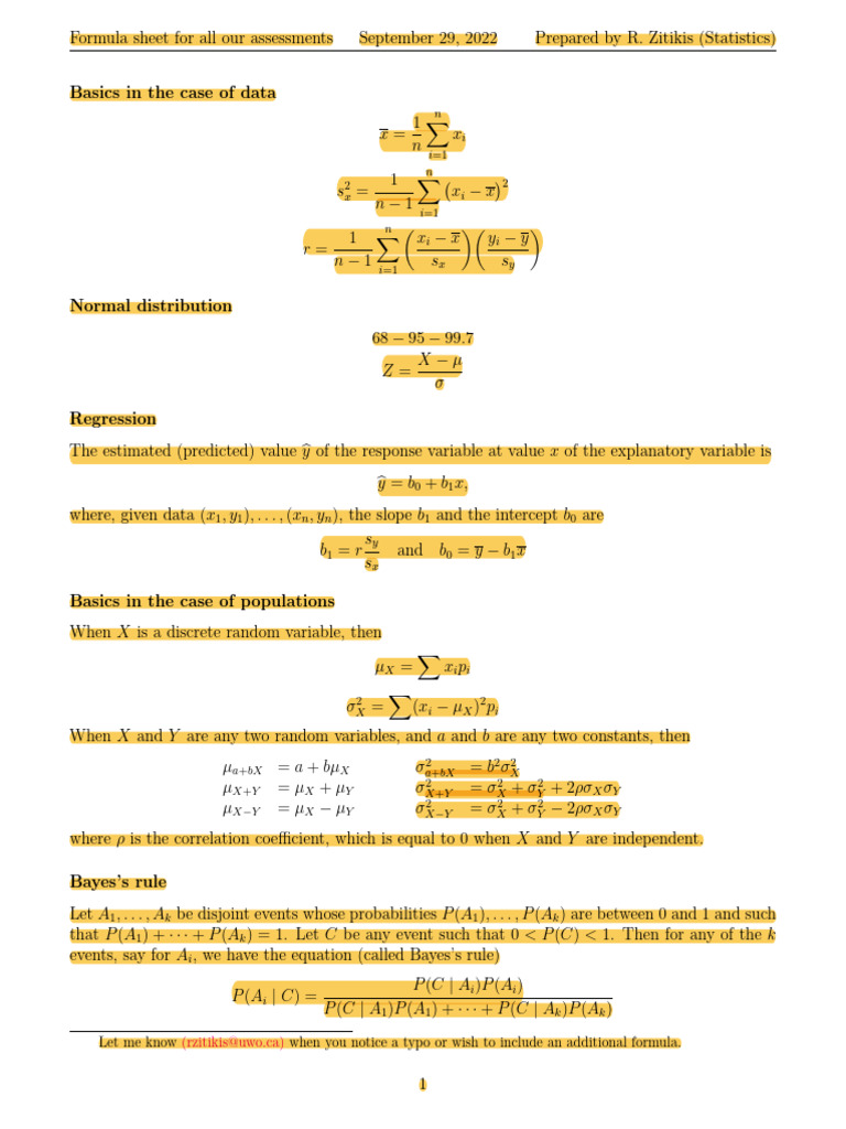 Formulas For Use On Assessments | PDF | Teaching Mathematics | Statistical Analysis