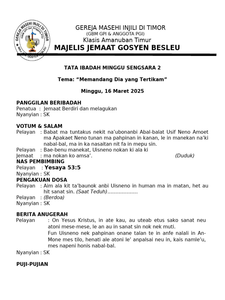 Liturgi Minggu Sengsara 3 | PDF