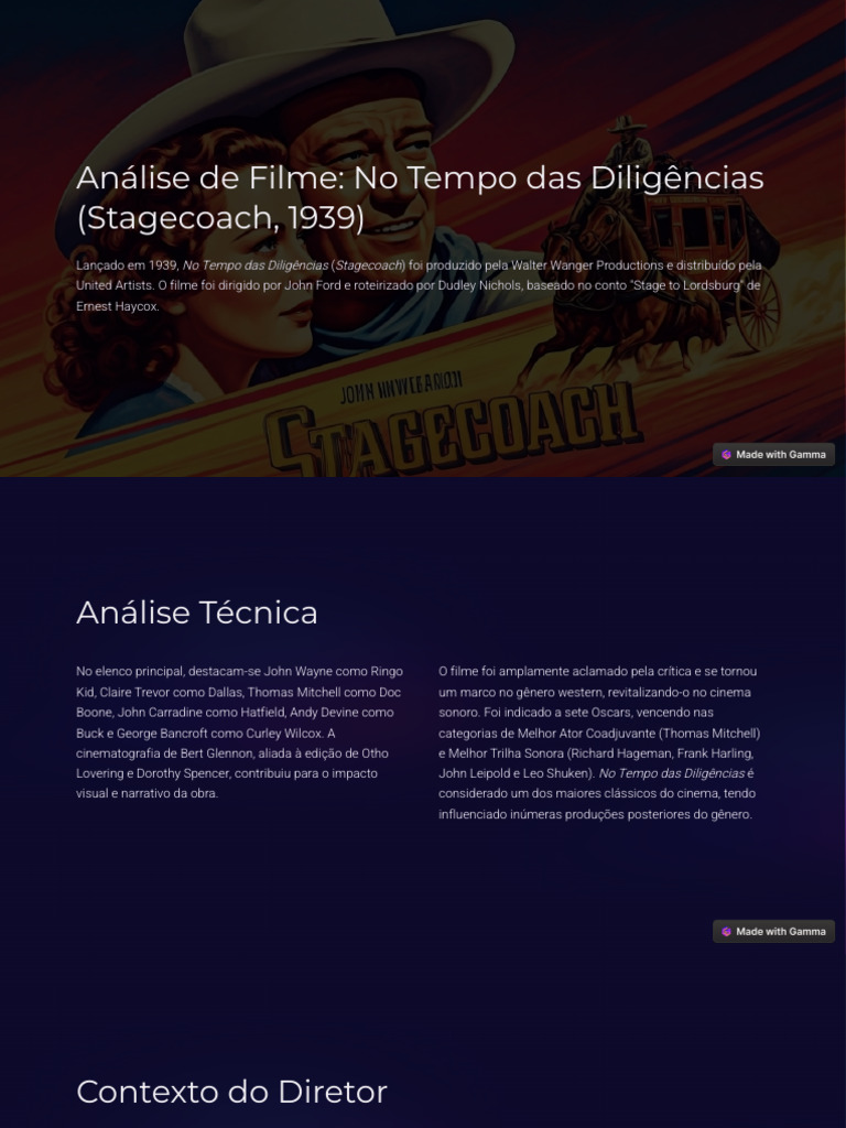 Analise de Filme No Tempo Das Diligencias Stagecoach 1939 | PDF