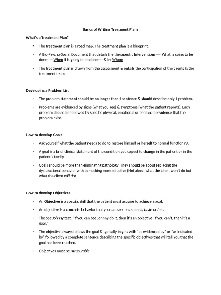 Writing Effective Treatment Plans Guide | PDF | Medical Record | Patient