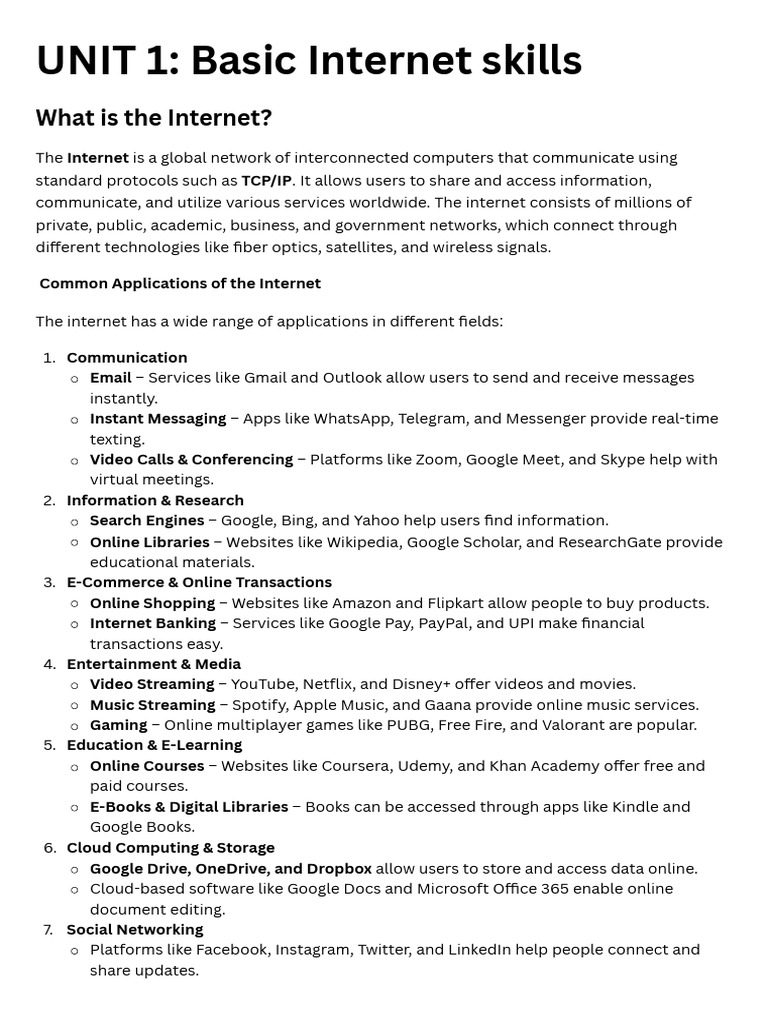 UNIT 1 Basic Internet Skills - 20250213 - 002857 - 0000 | PDF | Random ...