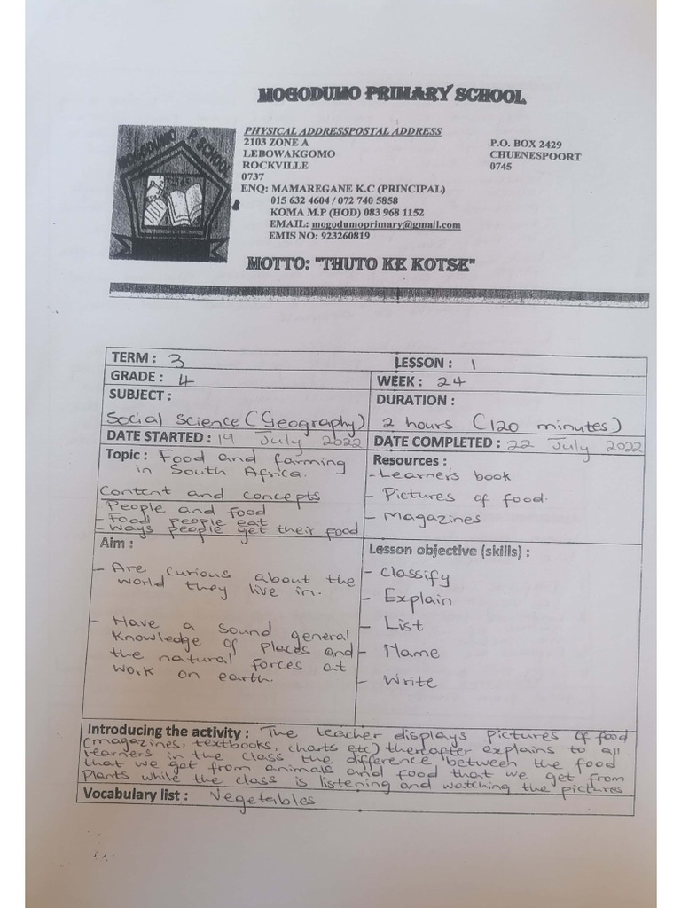 Term 3 Geography Grade 5, Lesson Plan | PDF