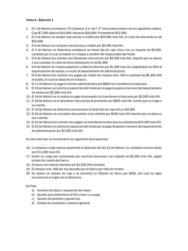 Ejercicio 1 - Tema 2 | PDF | Bancos | Transferencia bancaria