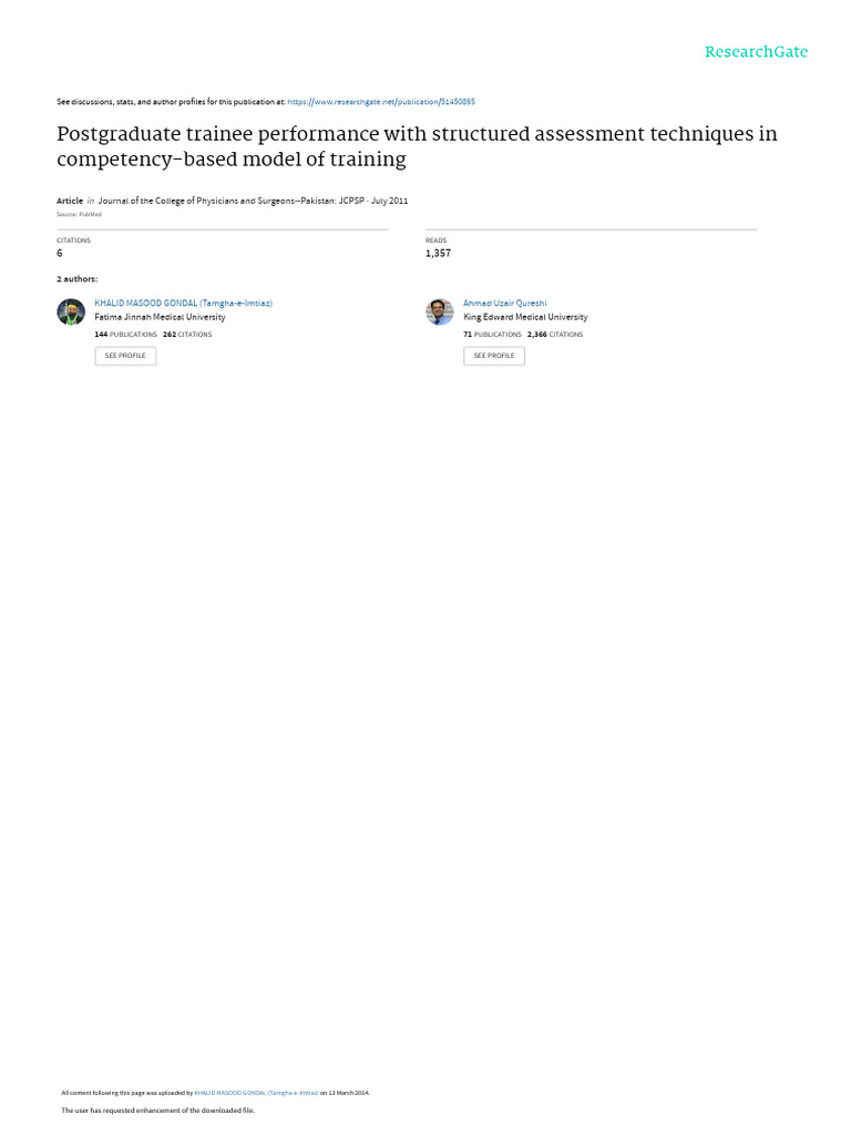 Postgraduate Trainee Performance Assessment | PDF | Residency (Medicine ...