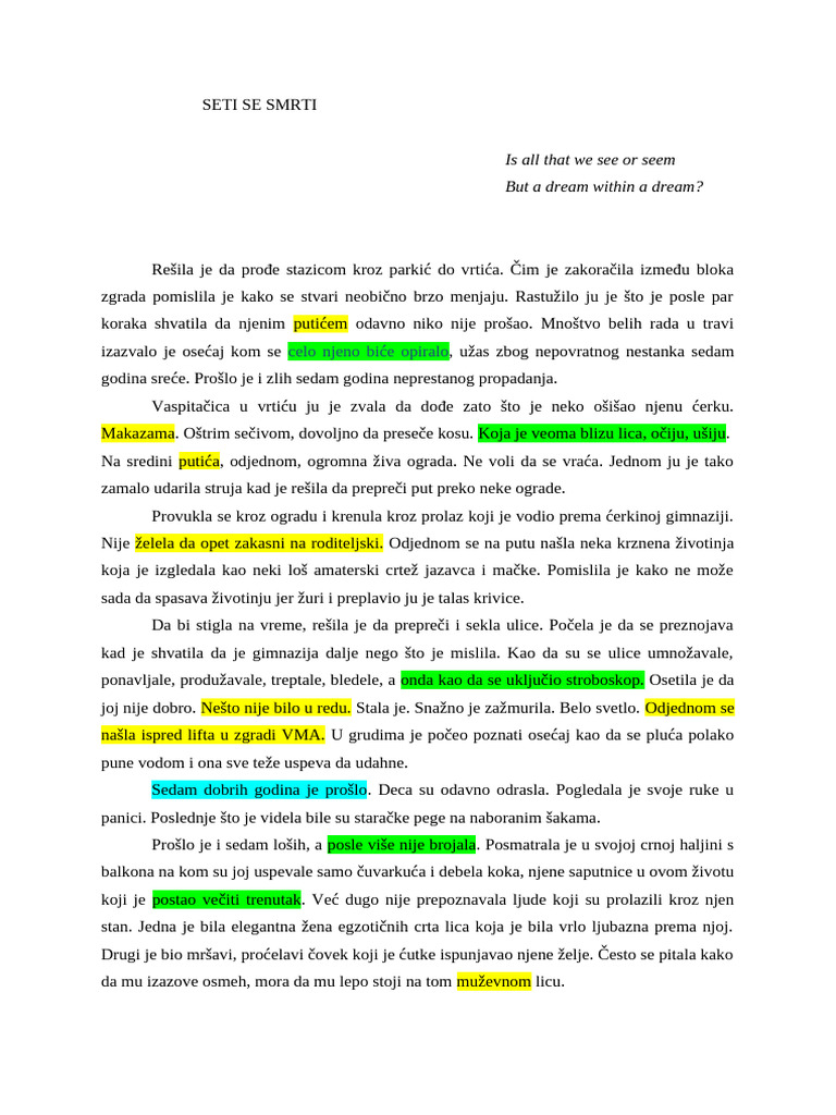 Jasna Kinđić Seti Se Smrti | PDF