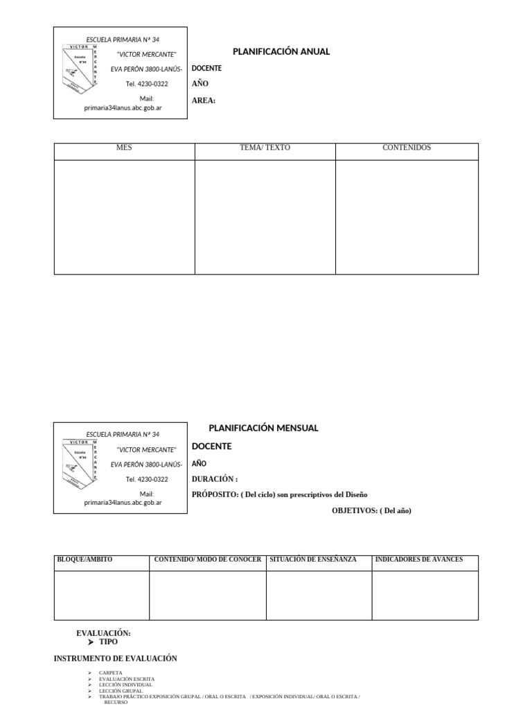 Modelo de Planificación Anual Primaria | PDF