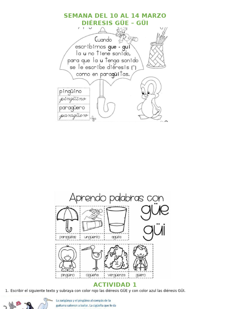 Diéresis GÜE y GÜI en Actividades | PDF