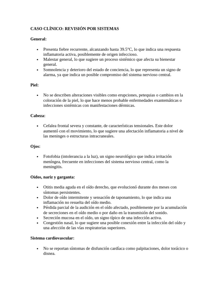 CASO CLINICO RPS | PDF | Meningitis | Medicina