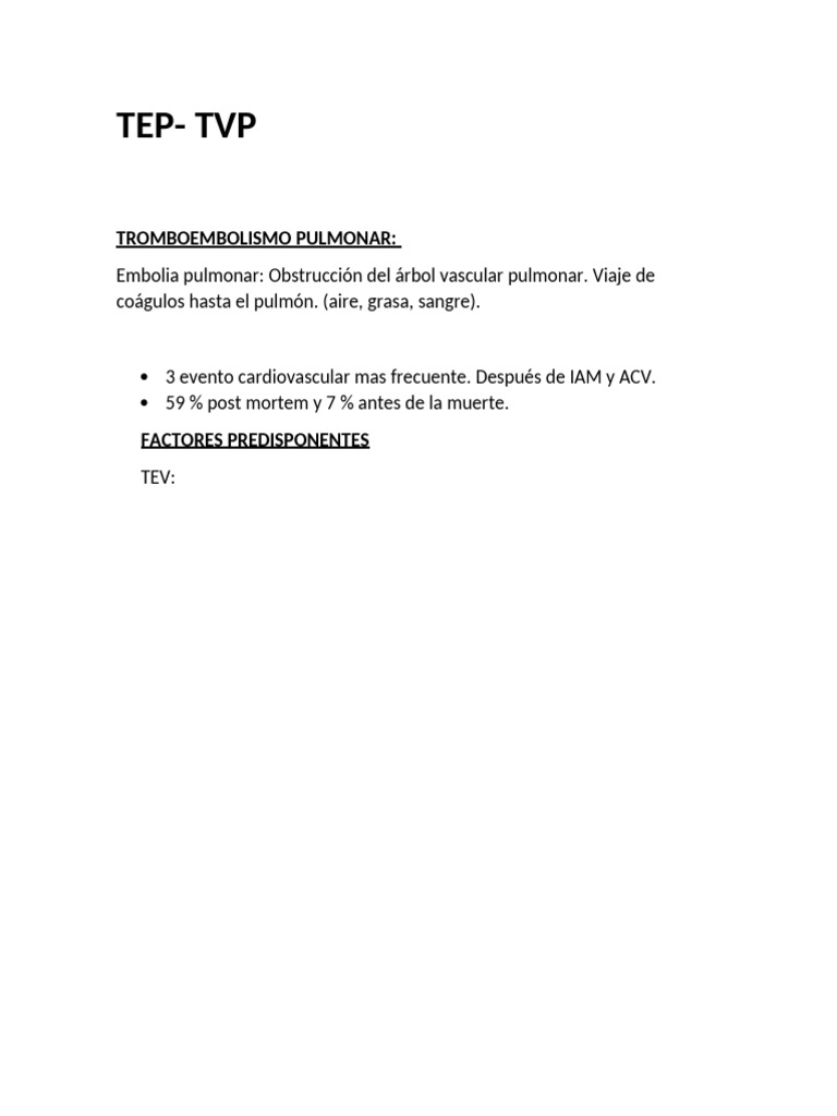 Tep-Tvp: Tromboembolismo Pulmonar | PDF