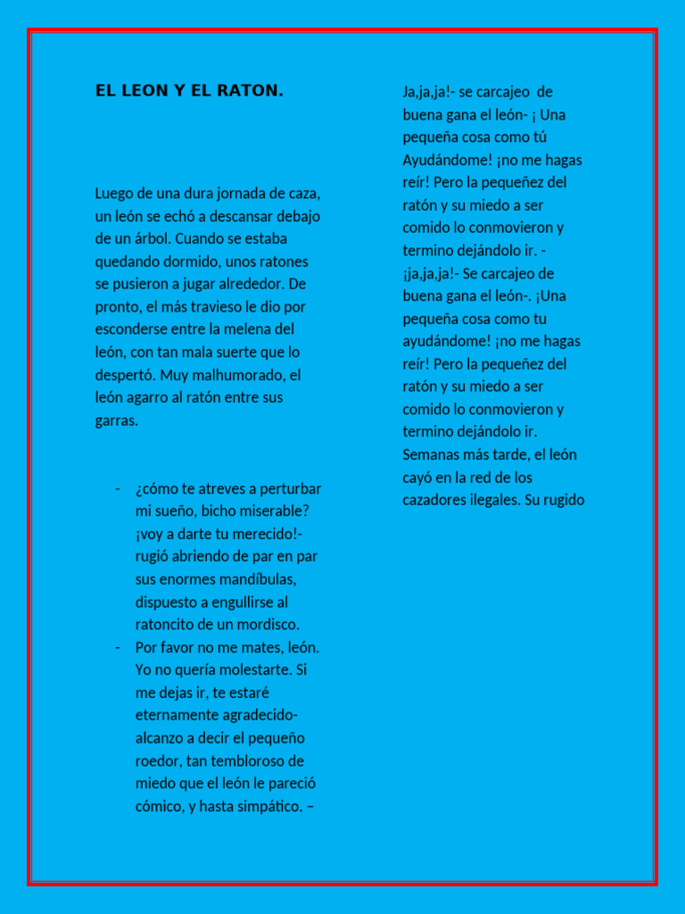 EL LEON Y EL RATON - Docx - Jimena Suarez 2017 4B | PDF