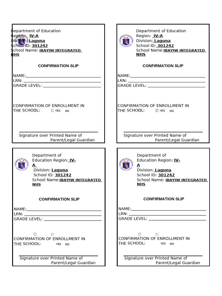CONFIRMATION-SLIP-1.-enrolment-2024 | PDF