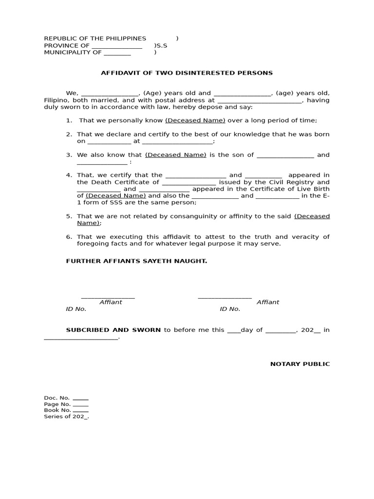 Affidavit of Two Disinterested Person | PDF
