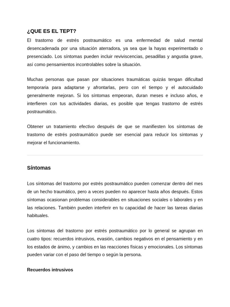 Que Es El Tept | PDF | Cerebro | Estrés (biología)