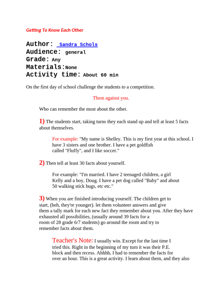 Getting To Know Each Other | PDF