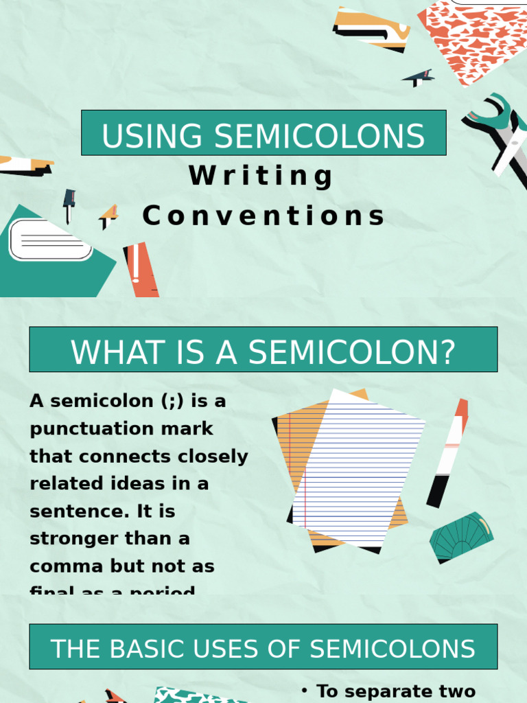 Using Semicolons Education Presentation in Green Sketch Style | PDF ...
