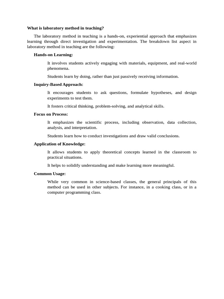 What is laboratory method in teaching | PDF | Methodology | Scientific ...