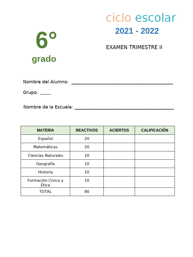 6° Exam - Trim2 2020-2021 | PDF