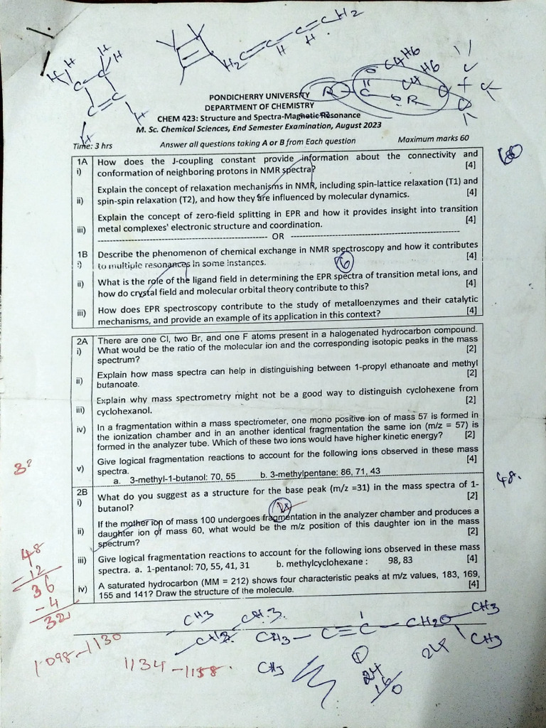 Question Papers 4th Year Sem 2 2023 | PDF | Carbon 13 Nuclear Magnetic ...