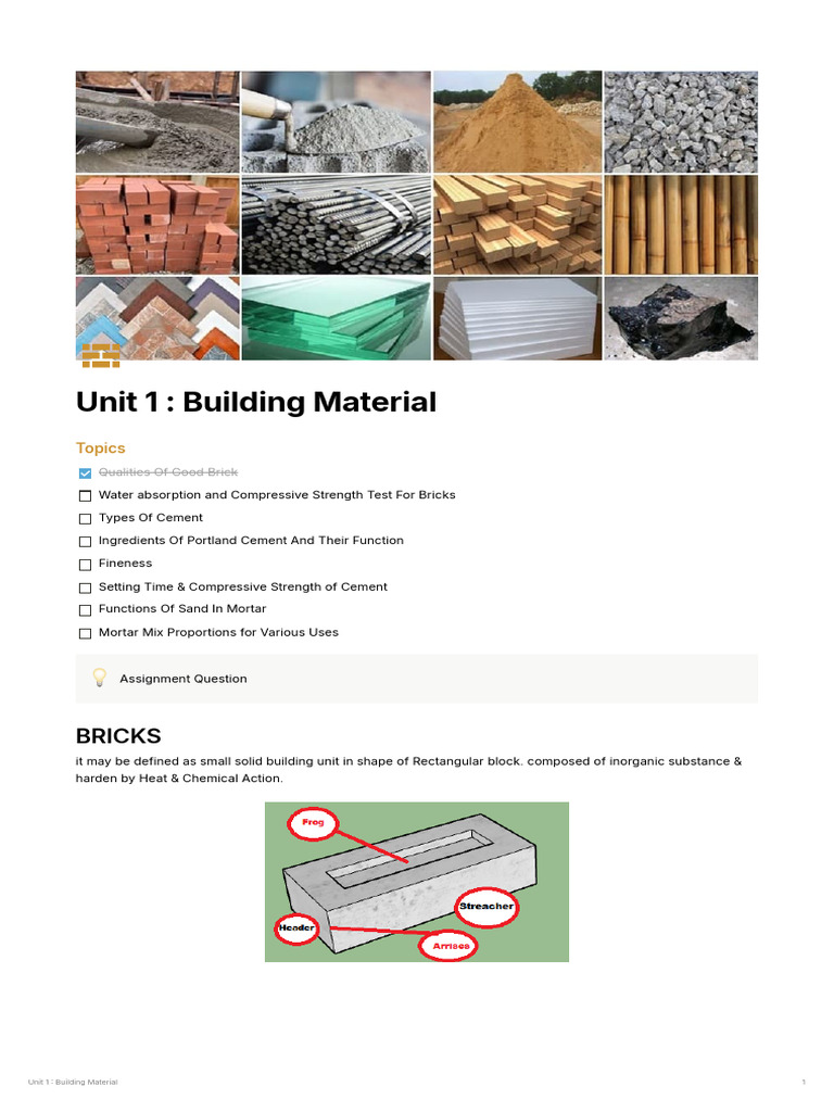 Unit 1 Building Material | PDF | Brick | Building Materials