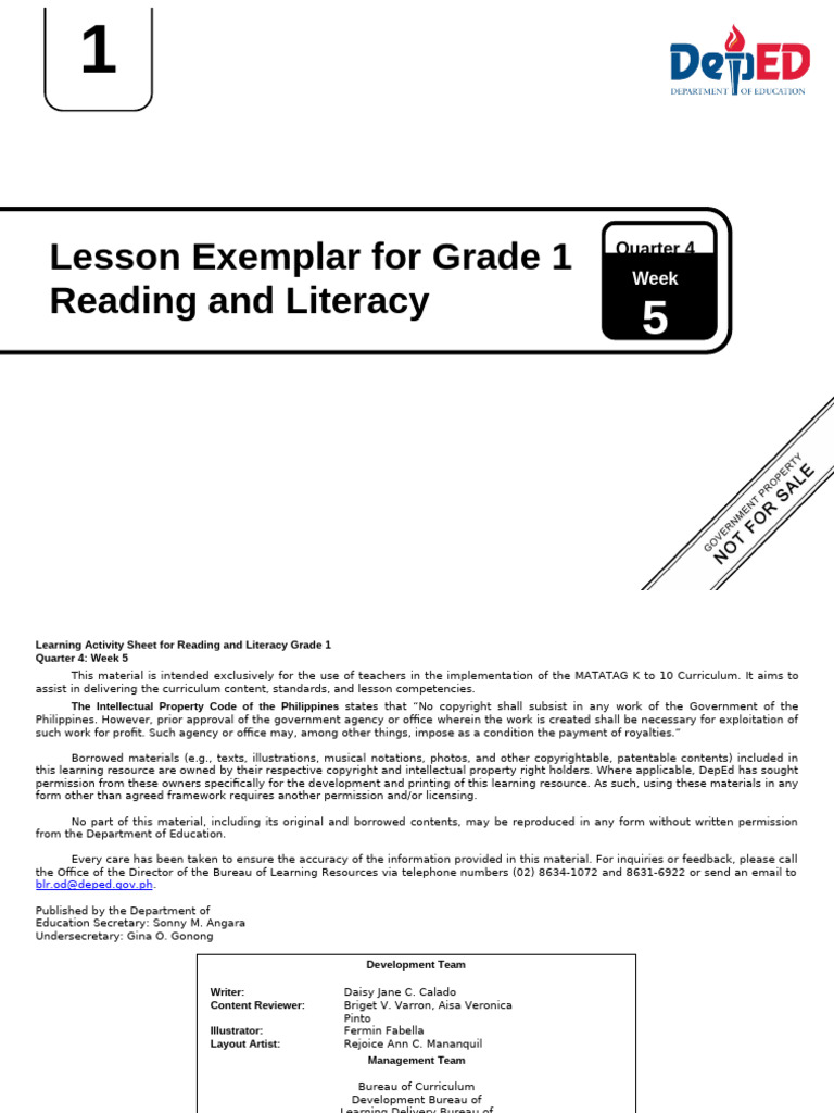 Le - Reading & Literacy 1 Q4 - W5 | PDF | Vocabulary | Word