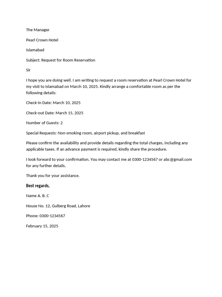 Request For Room Reservation | PDF