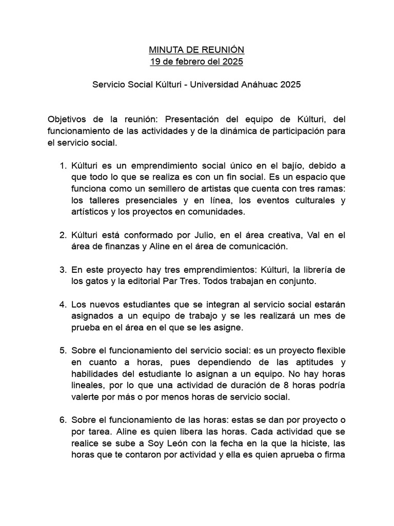 Minuta de Junta Kúlturi Anáhuac | PDF