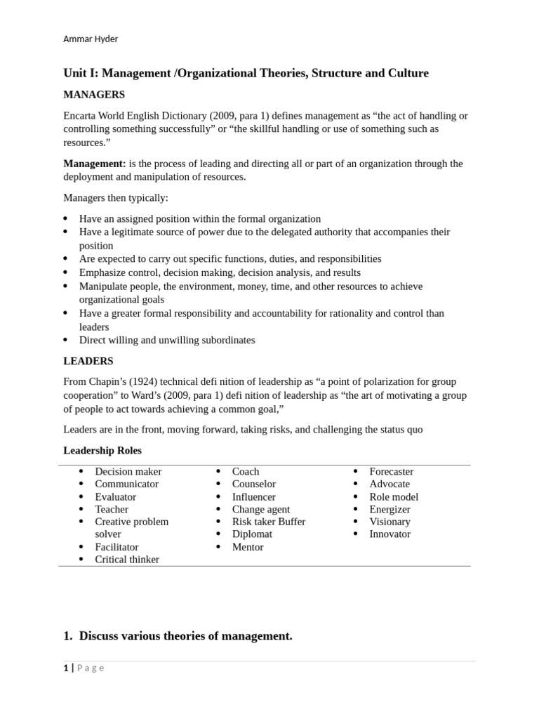 Overview of Organizational Theories | PDF | Nursing | Organizational ...