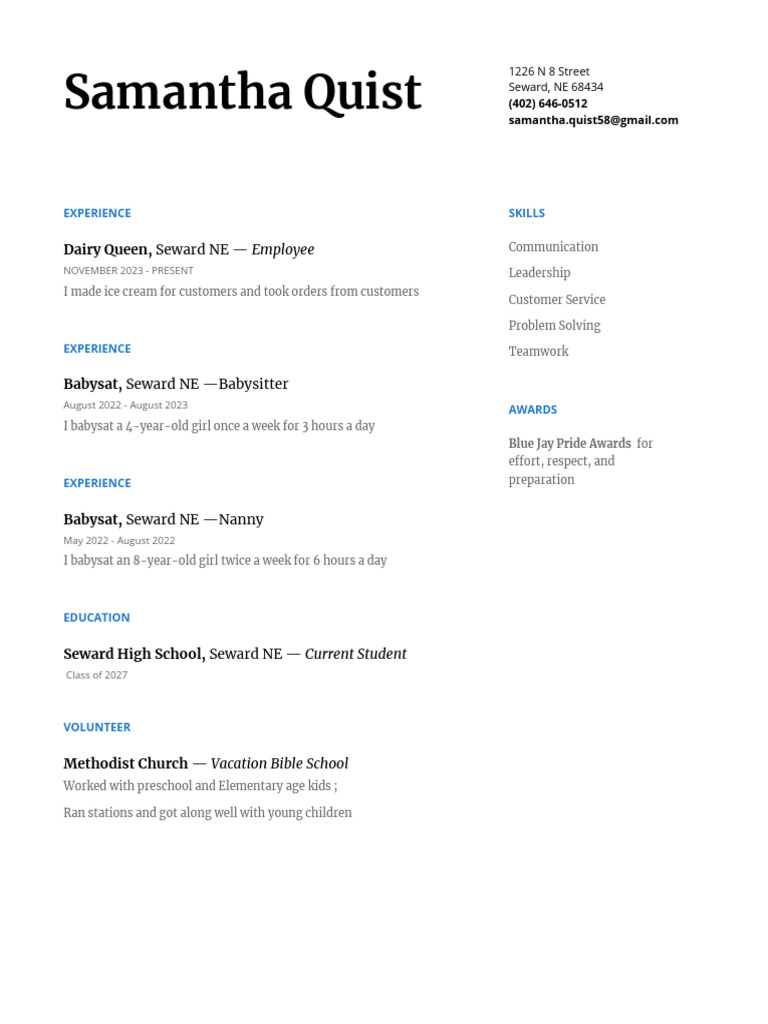 Samantha Quist's Experience and Skills | PDF