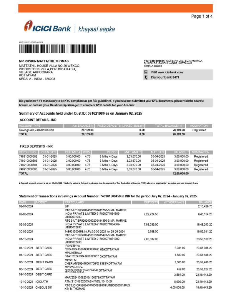 ICICI STATEMENT | PDF | Banking | Financial Services