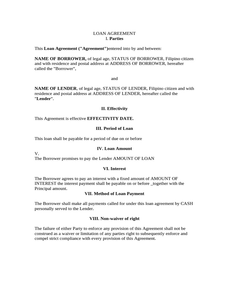 Loan Agreement Template for Borrowers | PDF