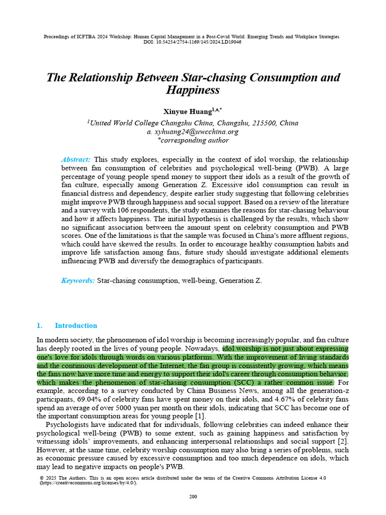 The Relationship Between Star-Chasing Consumption and Happiness | PDF | Extraversion And ...