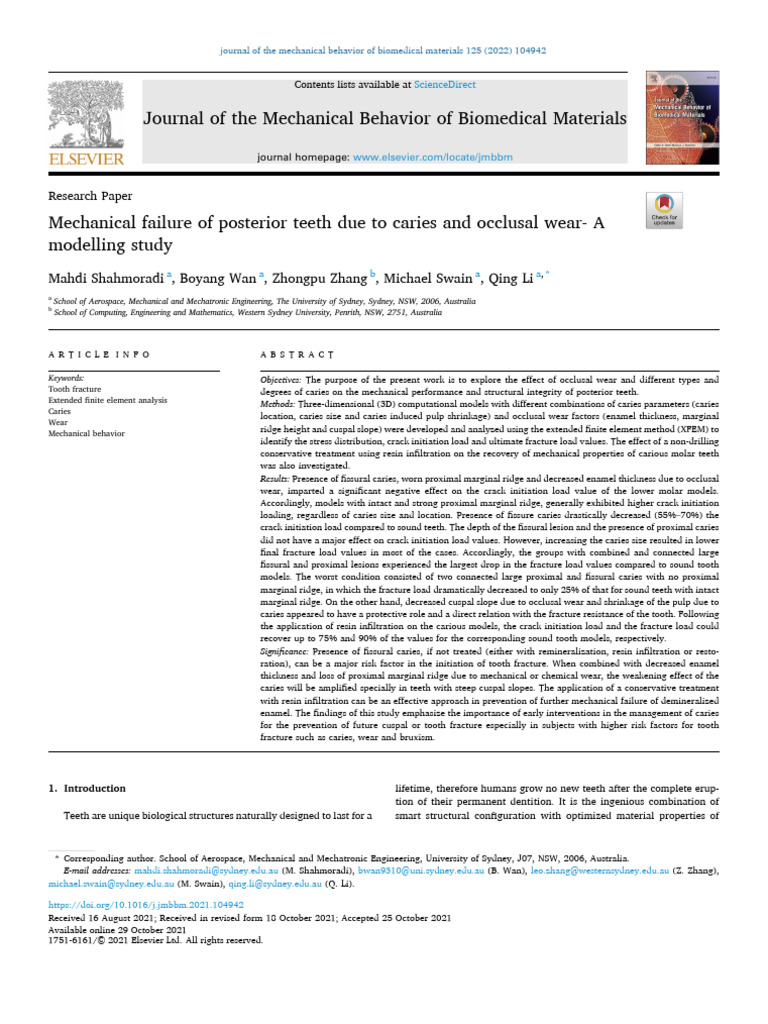 Mechanical failure of posterior teeth due to caries and occlusal wear ...