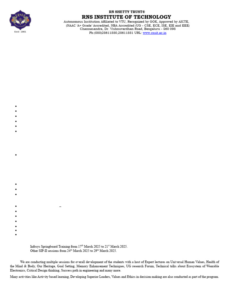 SIP - II 2025 Schedule Final | PDF | Cognition