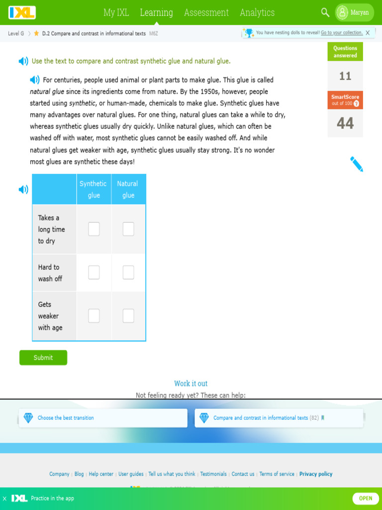 IXL Compare and Contrast in Informational Texts Level G Language Arts 2 ...