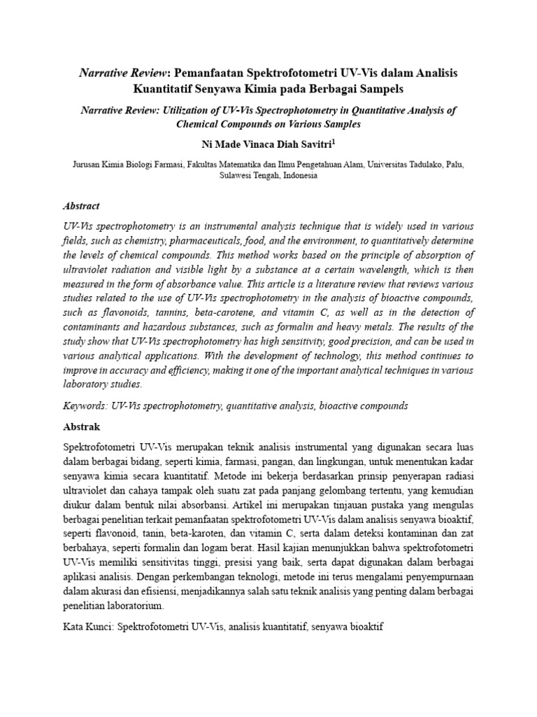 Pemanfaatan Spektrofotometri UV-Vis Dalam Analisis Kuantitatif Senyawa Kimia Pada Berbagai ...