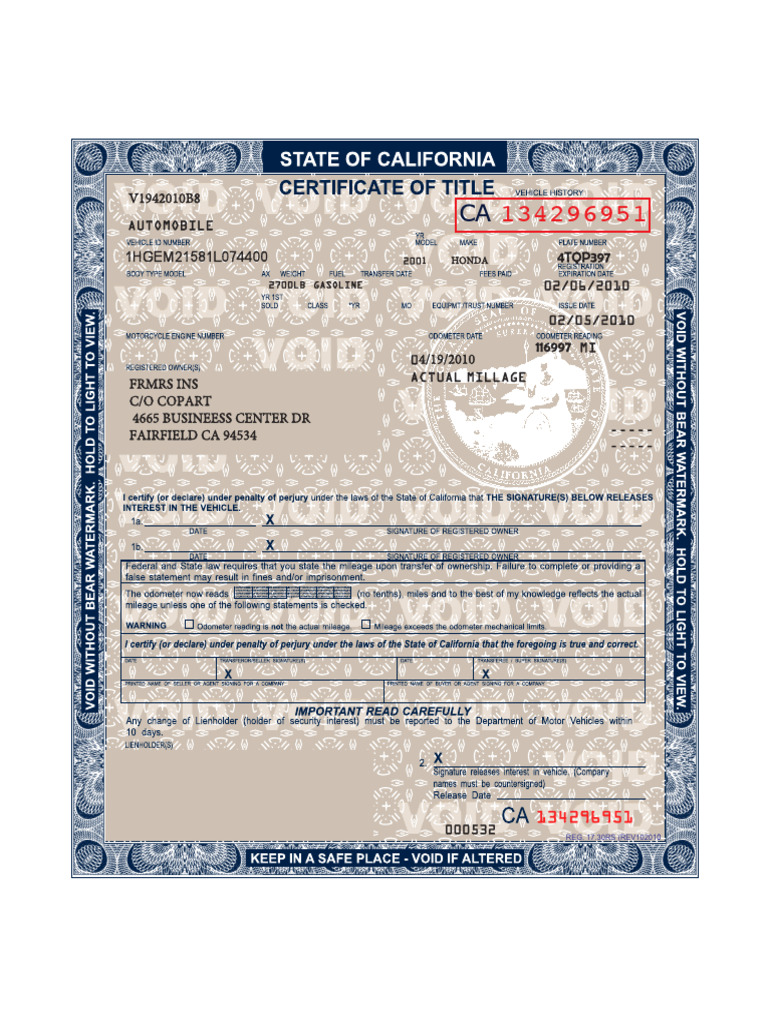 California Vehicle Title Transfer Form | PDF | Department Of Motor ...