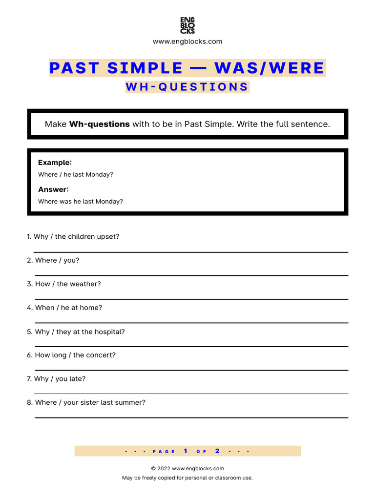 Past Simple WH Questions: Was/Were | PDF