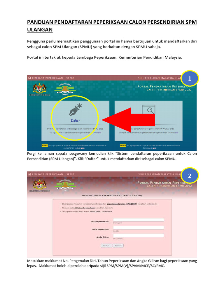 Panduan Permohonan Pendaftaran Calon Persendirian SPMU | PDF