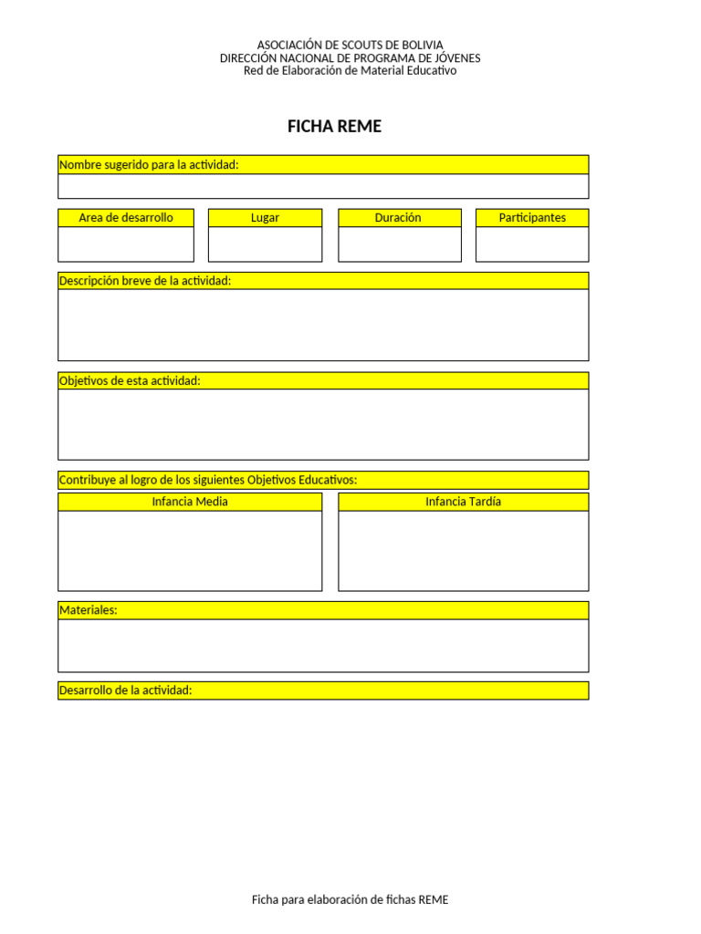 Ficha para Elaboración de Fichas REME | PDF | Exploración | Guidismo y Escultismo femenino