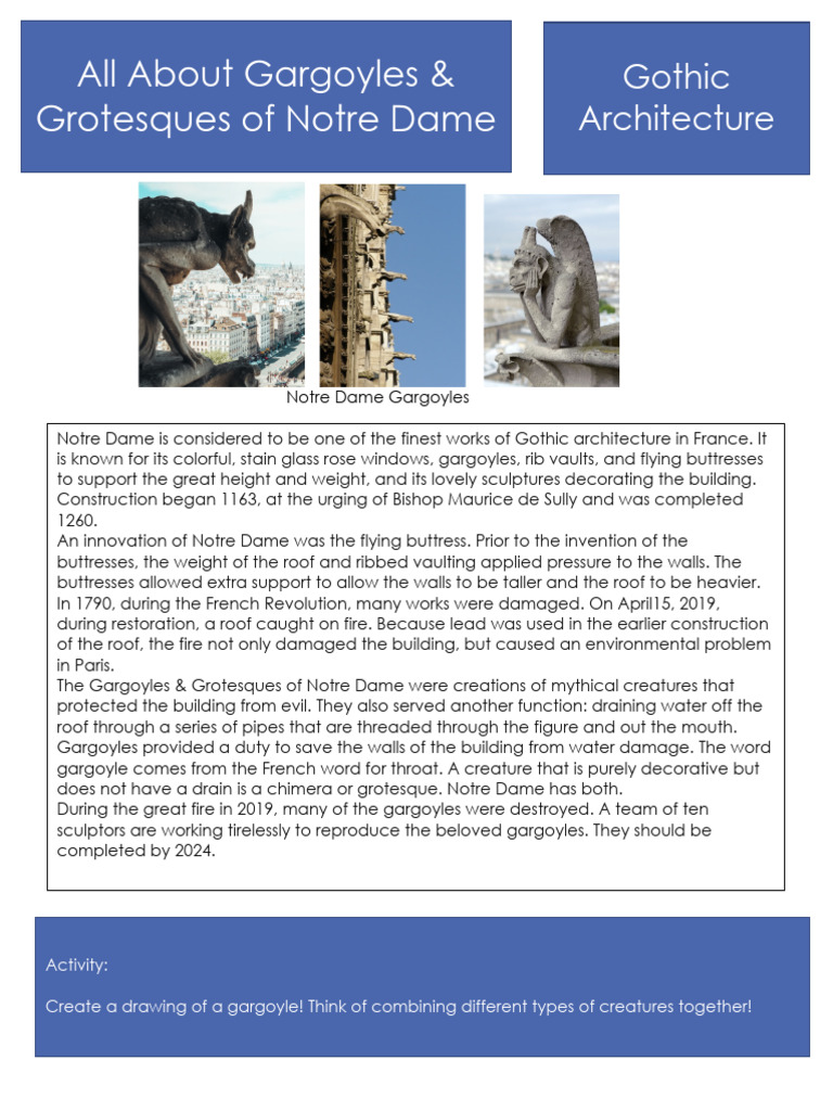 All About Gargoyles & Grotesques of Notre Dame: Gothic Architecture | PDF