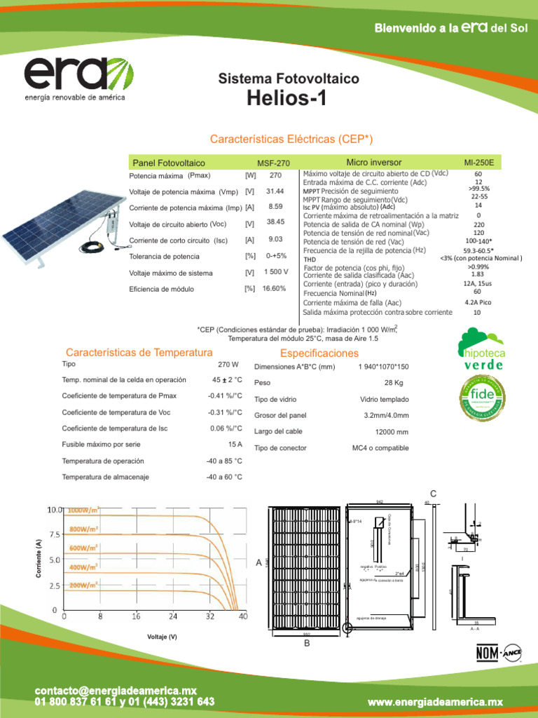 Ficha Tecnica Helios-1 | PDF | Fotovoltaica | Panel solar