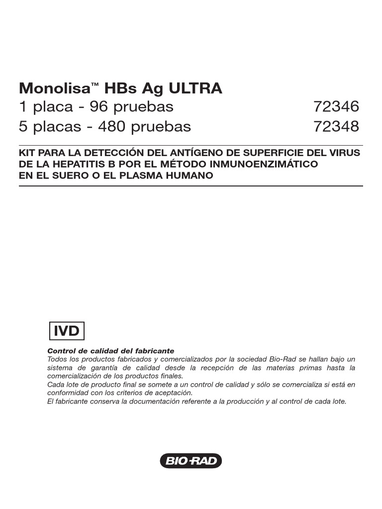 Monolisa Hbs Ag Ultra: 1 Placa - 96 Pruebas 72346 5 Placas - 480 ...